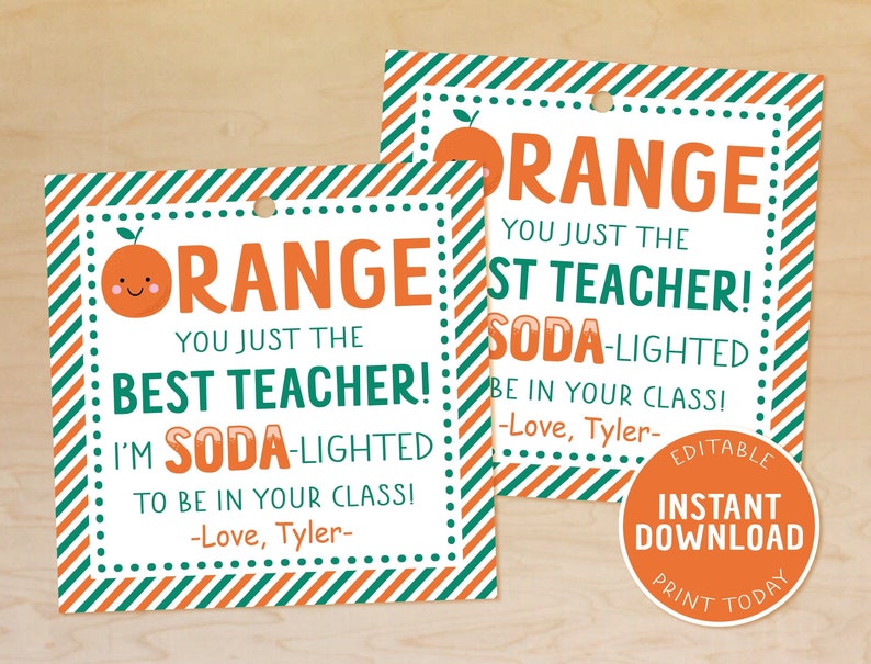 Orange Soda Teacher Appreciation Tags Teacher Thank You Gift - Etsy