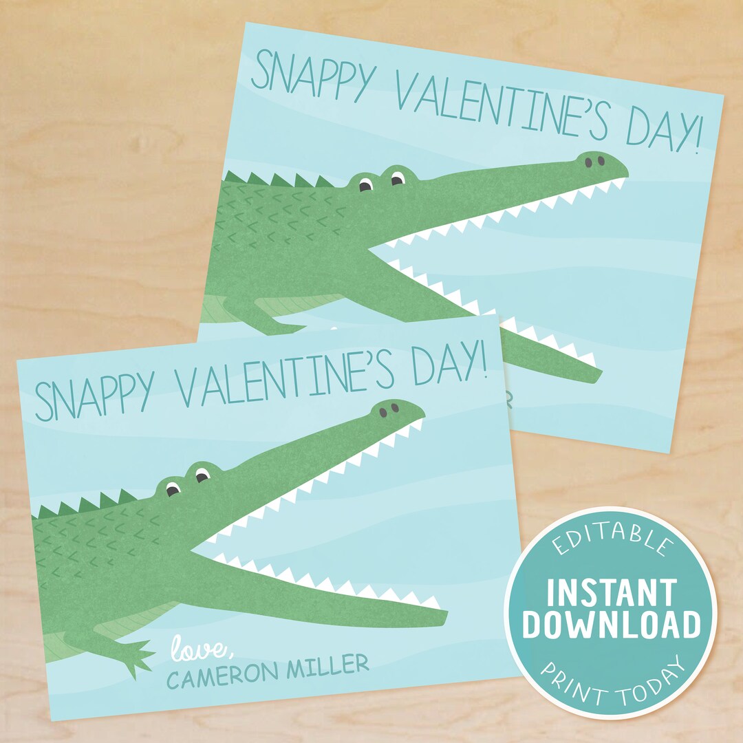 Crocodile Valentine Card, Alligator Valentine for Kids, Reptile-themed ...