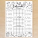 Printable Fall Calendar Poster Fall Activities Calendar - Etsy