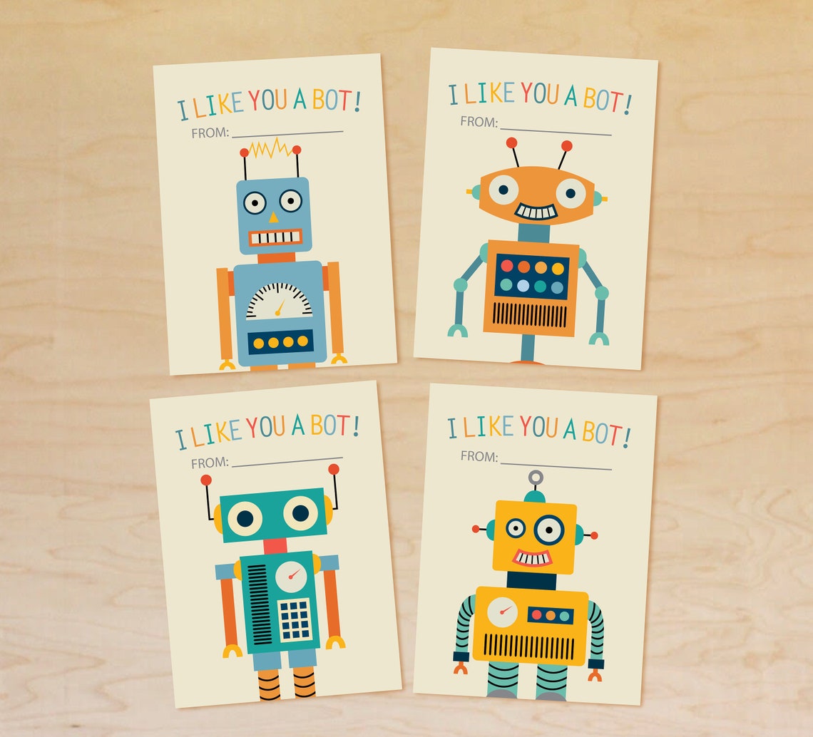 Robot Valentine INSTANT DOWNLOAD Printable Valentine | Etsy