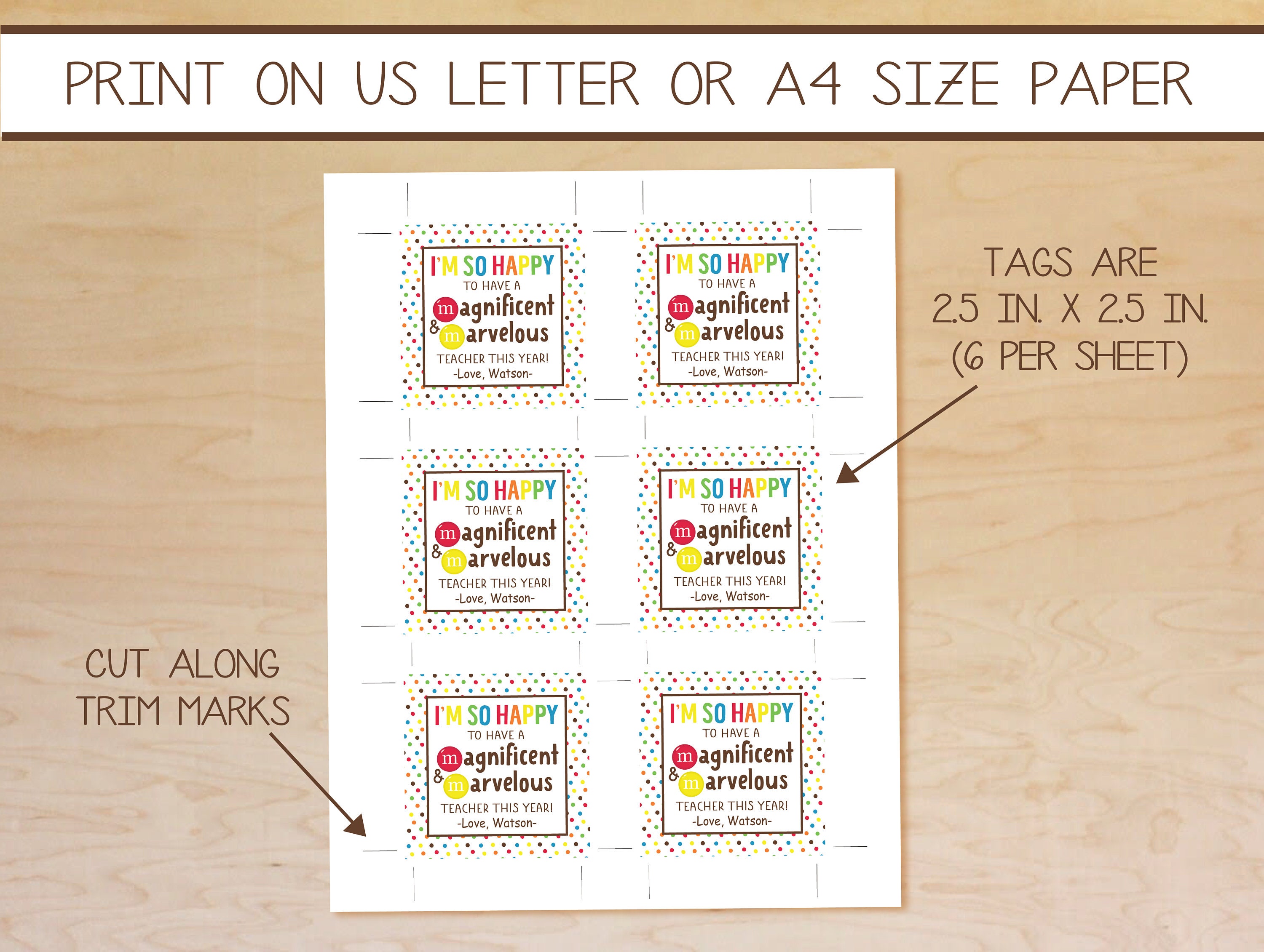 Back to School Gift Tags for Teacher, M and M Favor Tags, I'm so Happy ...
