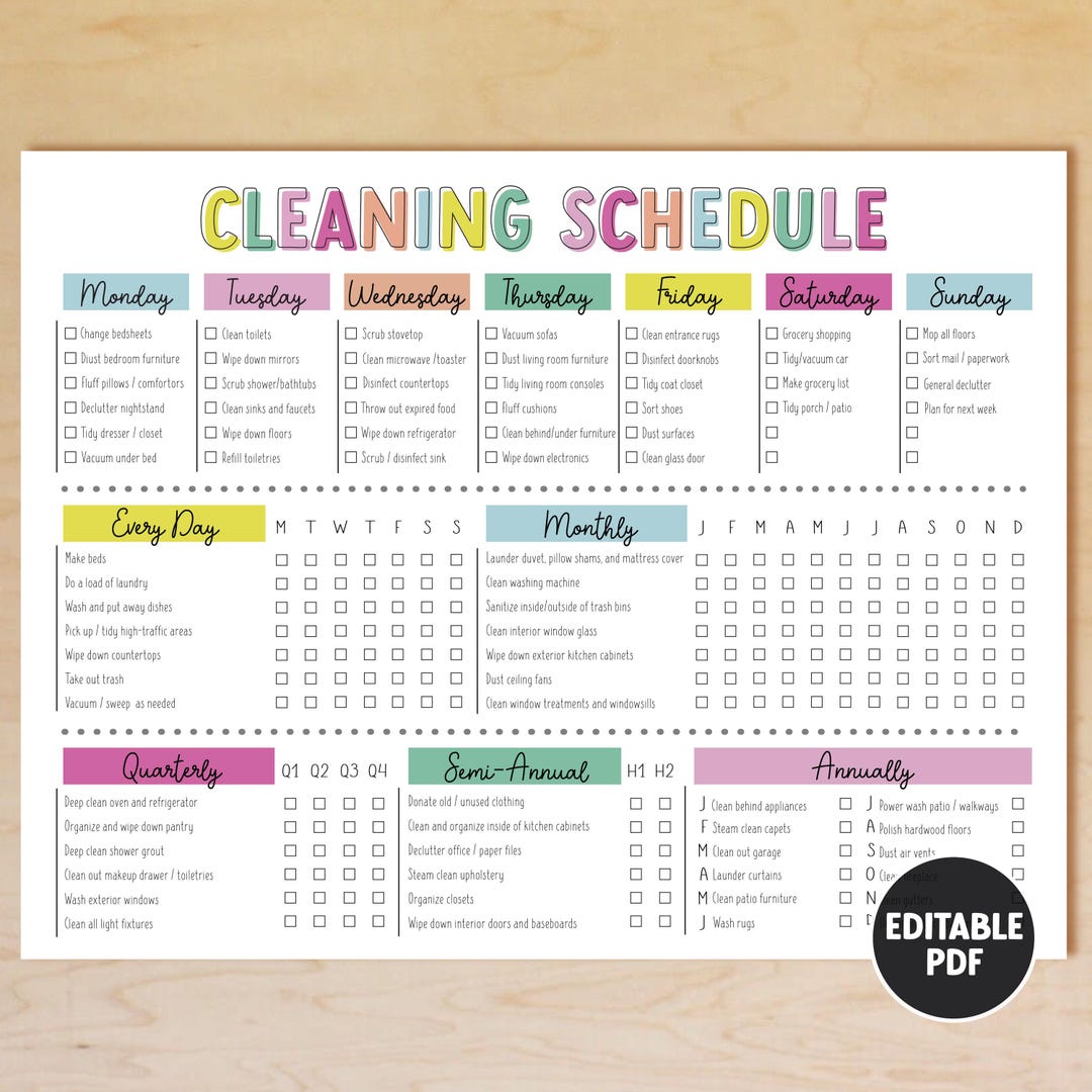 Editable Cleaning Schedule Template, Cleaning Planner, ADHD Cleaning ...