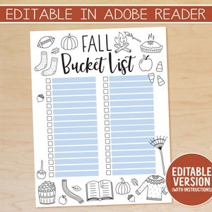 Fall Bucket List Printable, Autumn Bucket List Template, Editable Fall ...