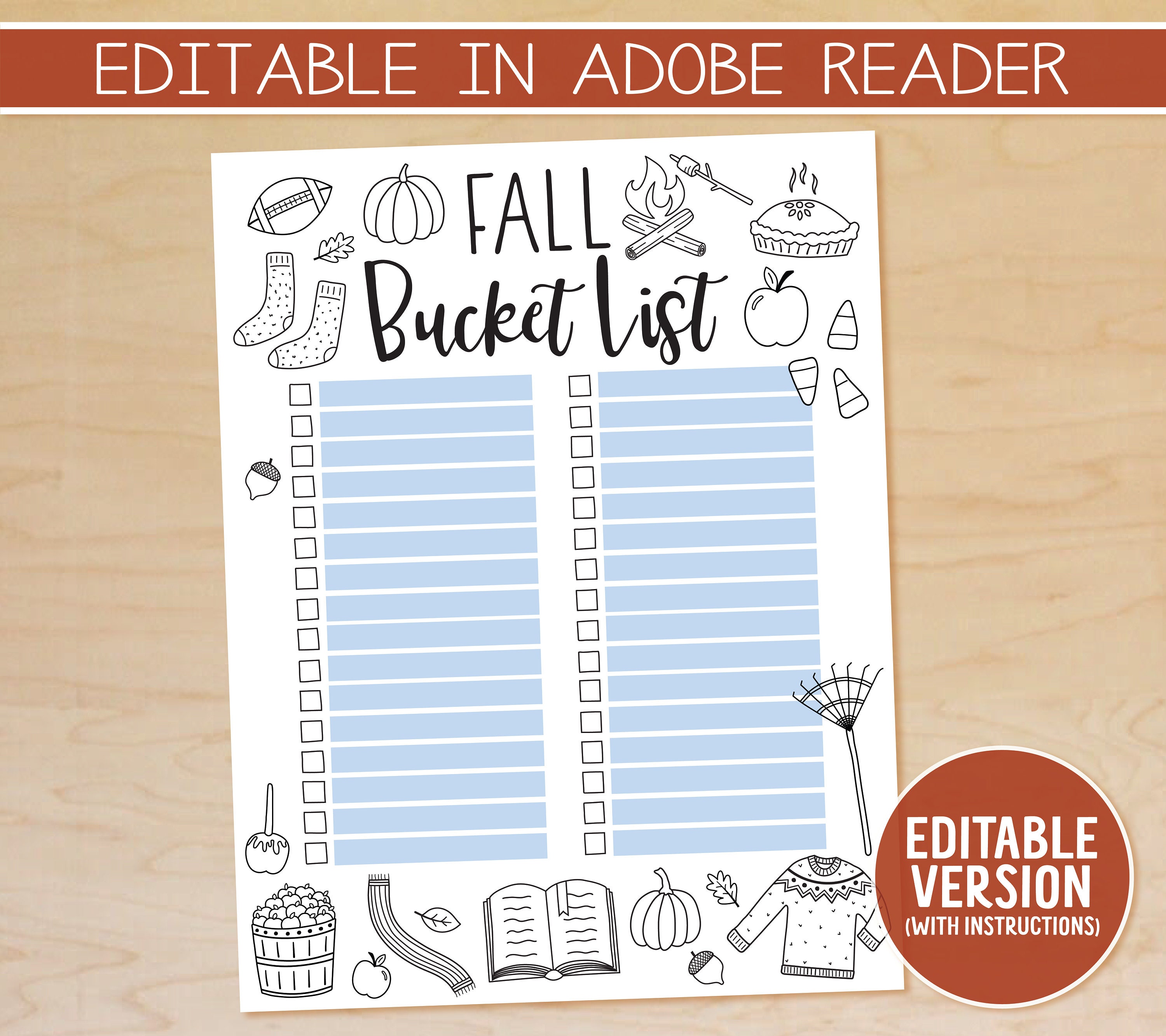 Fall Bucket List Printable, Autumn Bucket List Template, Editable Fall ...