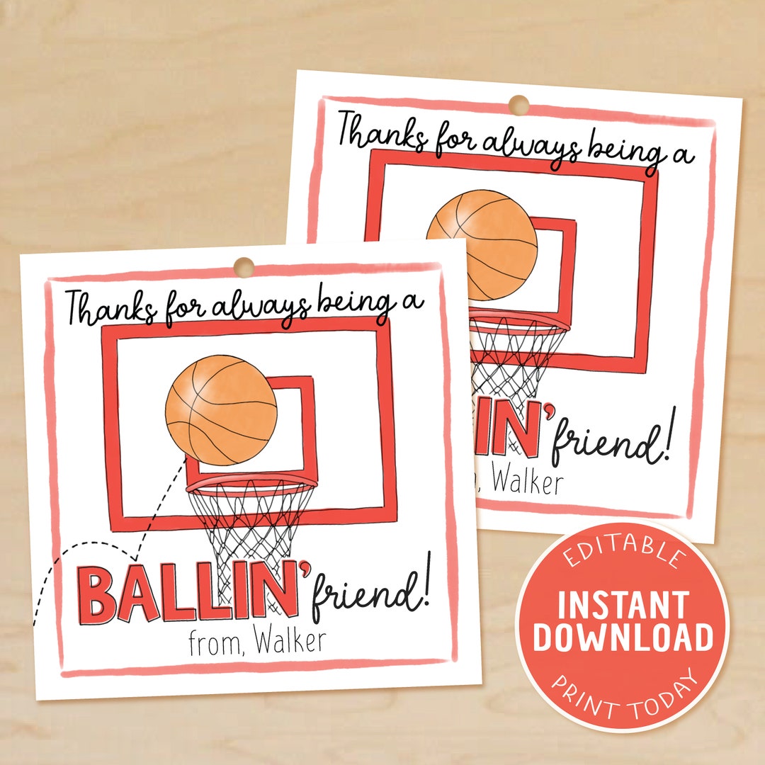 Basketball Valentine Tags, Basketball Valentines Day Cards, Thanks for ...