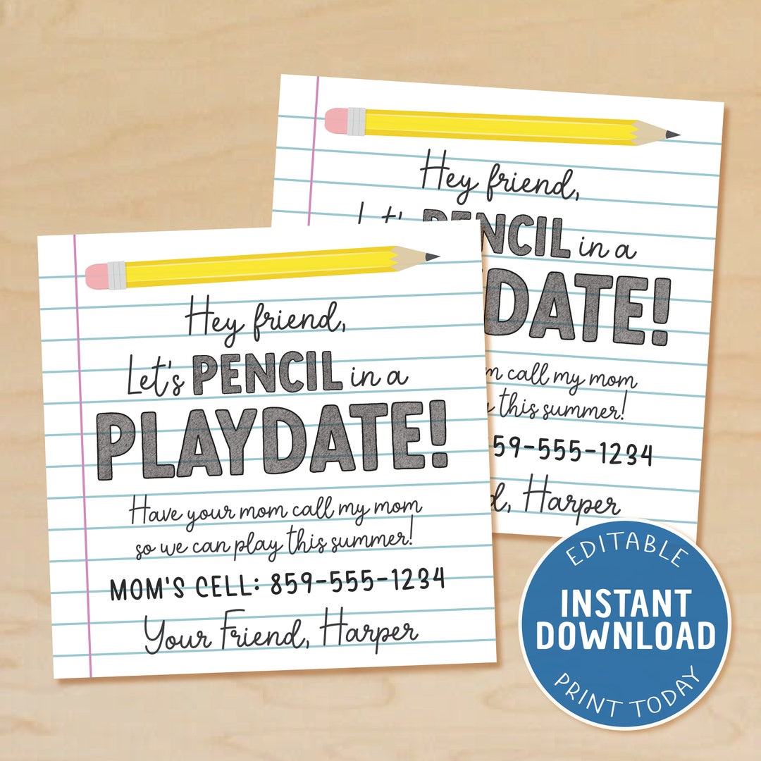 Editable Playdate Cards for Kids, Keep in Touch Cards, End of School ...