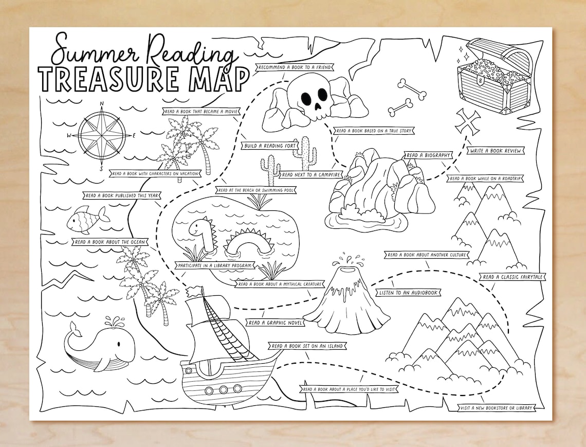 Summer Reading Printable for Kids, Summer Reading Treasure Map, Book ...