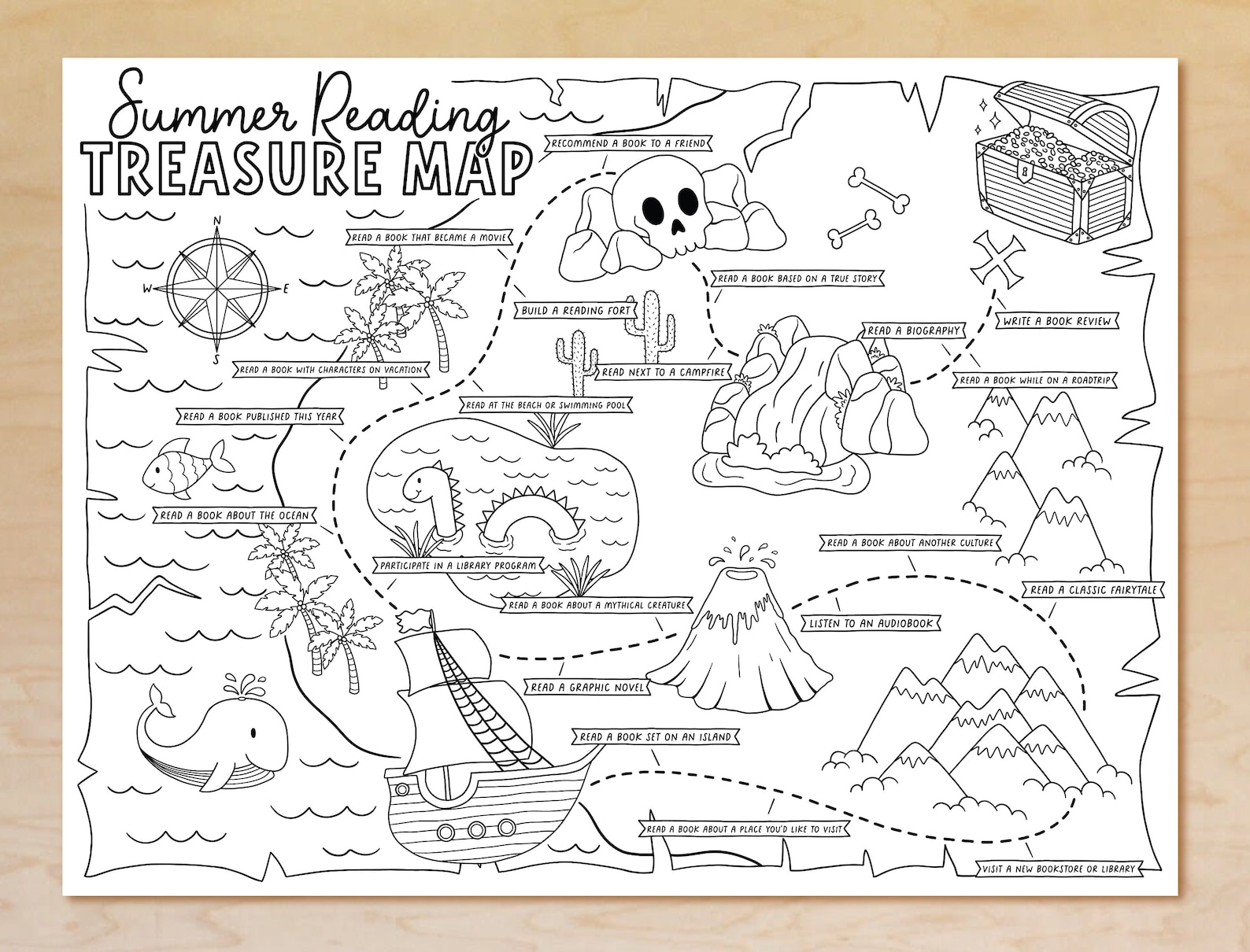 Summer Reading Printable for Kids, Summer Reading Treasure Map, Book ...