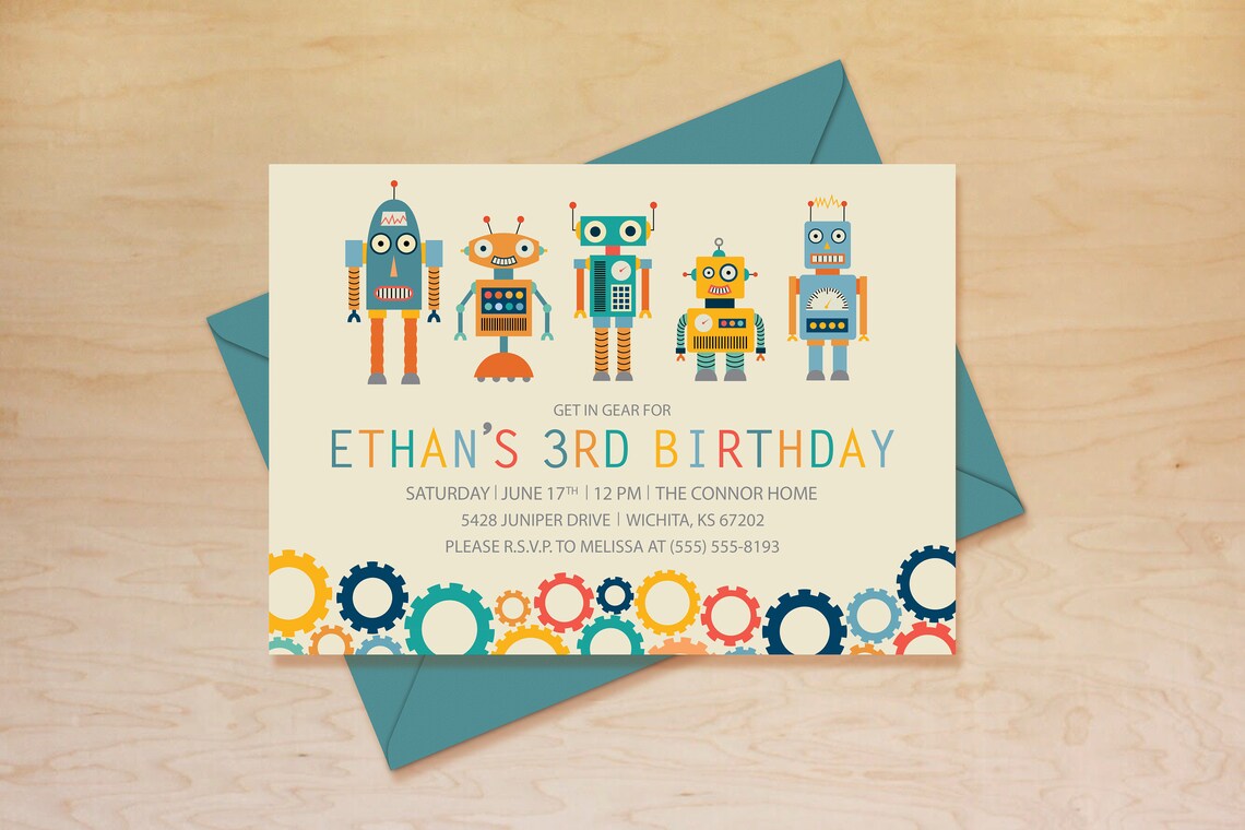 Robot Birthday Invitation Robot Invitation Robot Party | Etsy