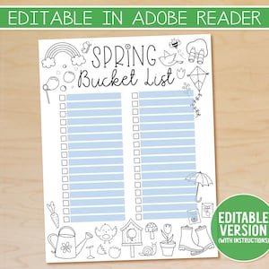 Spring Bucket List Printable, Spring Checklist Template, Spring Break ...
