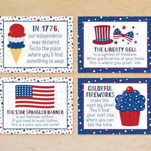 4th of July Indoor Scavenger Hunt Clue Cards, Fourth of July Treasure ...