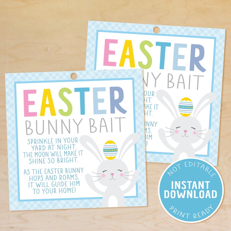 Easter Bunny Bait Tags, Printable Easter Favor Tag, Kids Easter Basket ...
