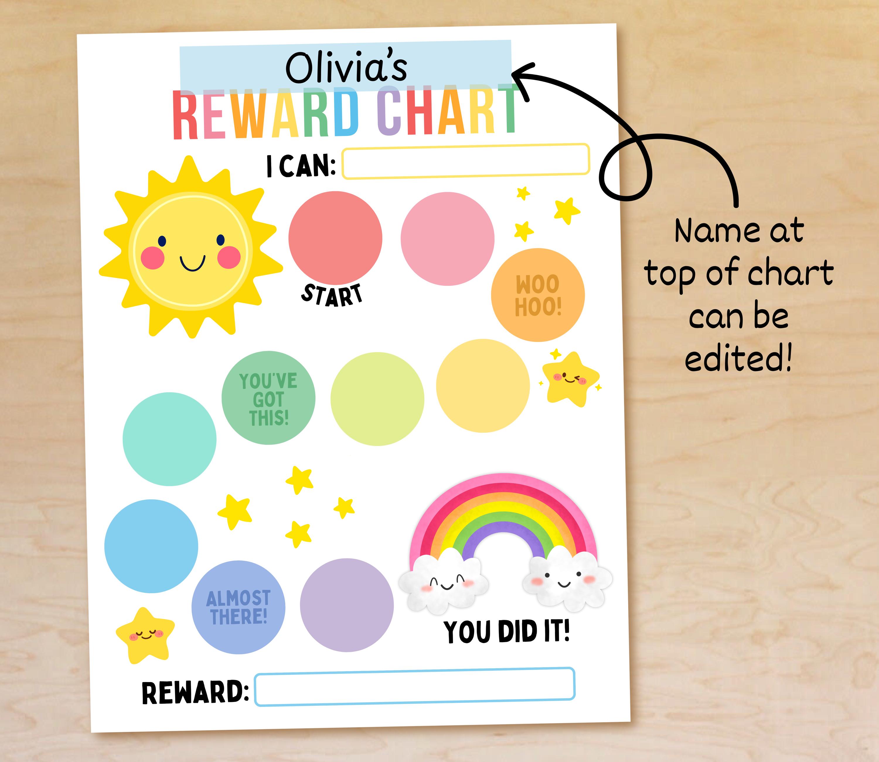 Kids Reward Chart Printable, Kids Goal Tracker, Rainbow Sticker Chart ...