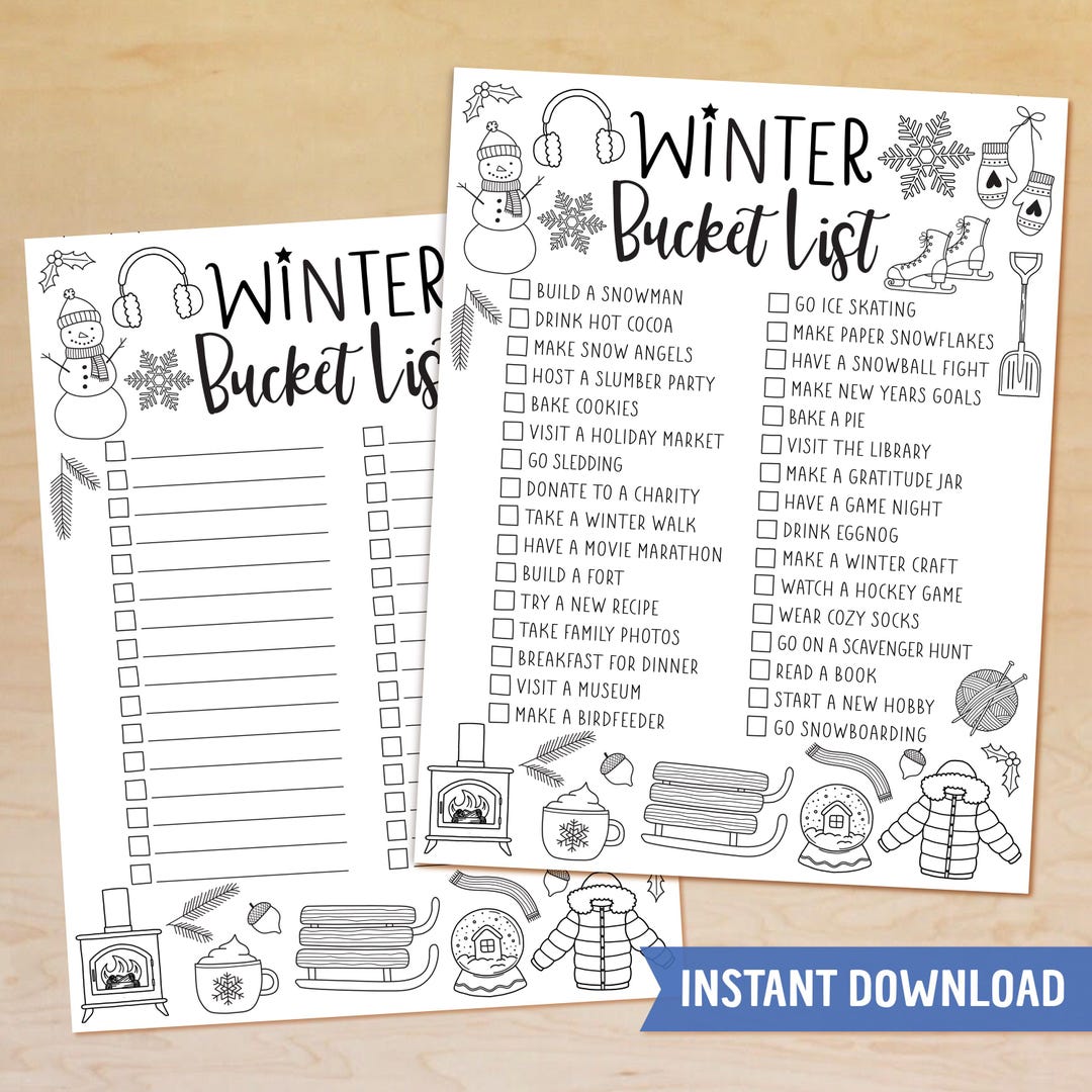 Winter Bucket List Printable, Editable Winter Checklist Template ...