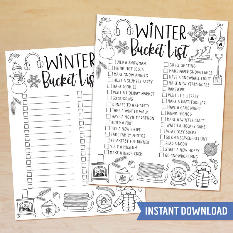 Winter Bucket List Printable, Editable Winter Checklist Template ...