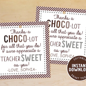 Chocolate Teacher Appreciation Tags Chocolate Thank You Gift | Etsy