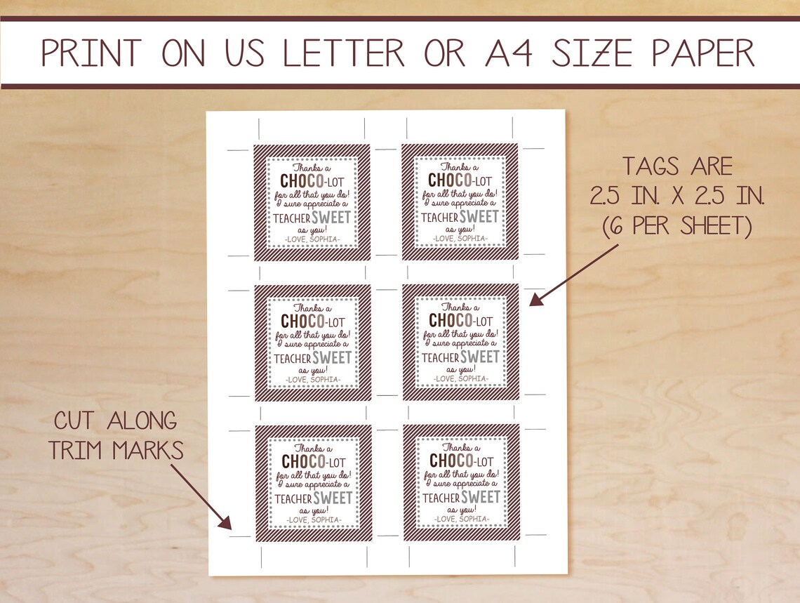 Chocolate Teacher Appreciation Tags, Chocolate Thank You Gift, Teacher ...