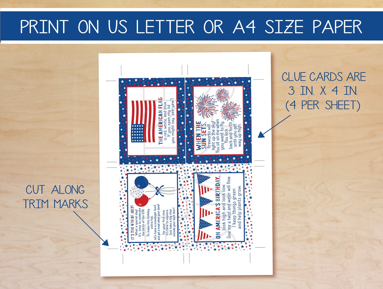 4th of July Outdoor Scavenger Hunt Clue Cards, Fourth of July Treasure ...