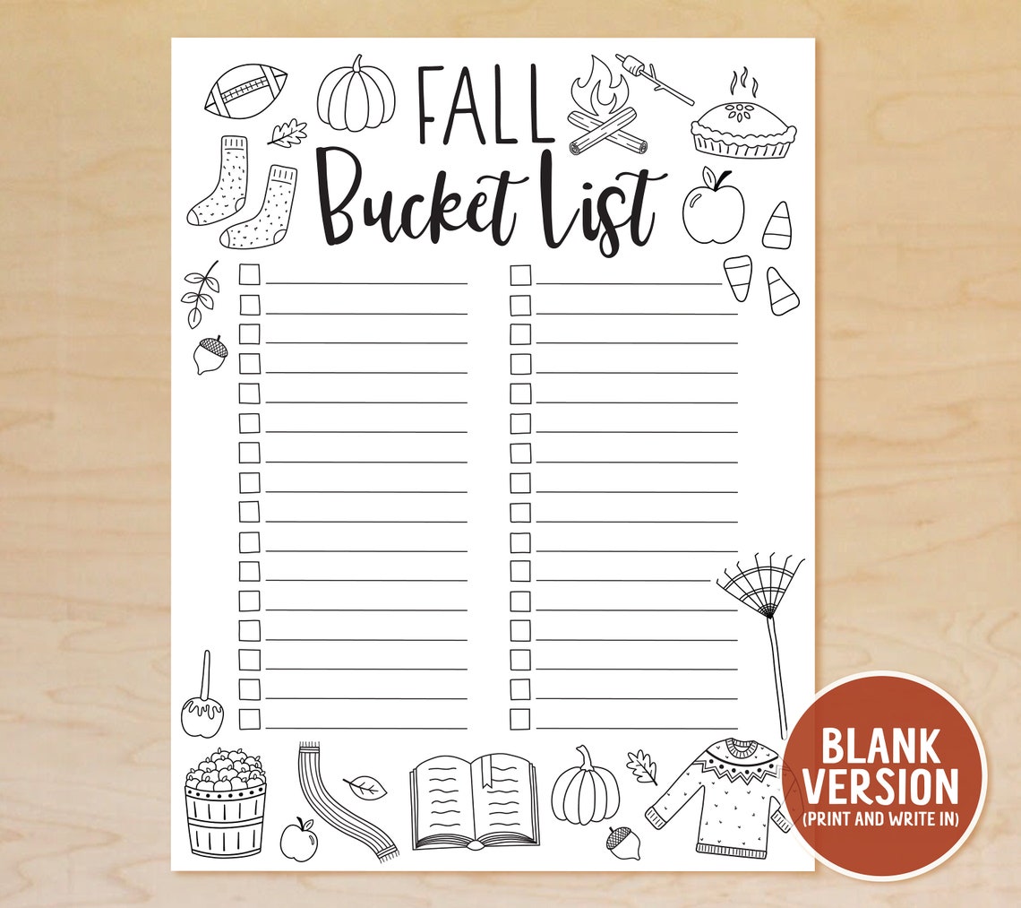 Fall Bucket List Printable Autumn Bucket List Template | Etsy