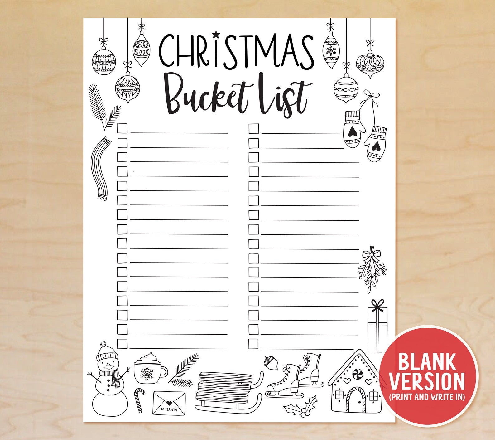 Christmas Bucket List Printable, Winter Bucket List Template, Christmas ...
