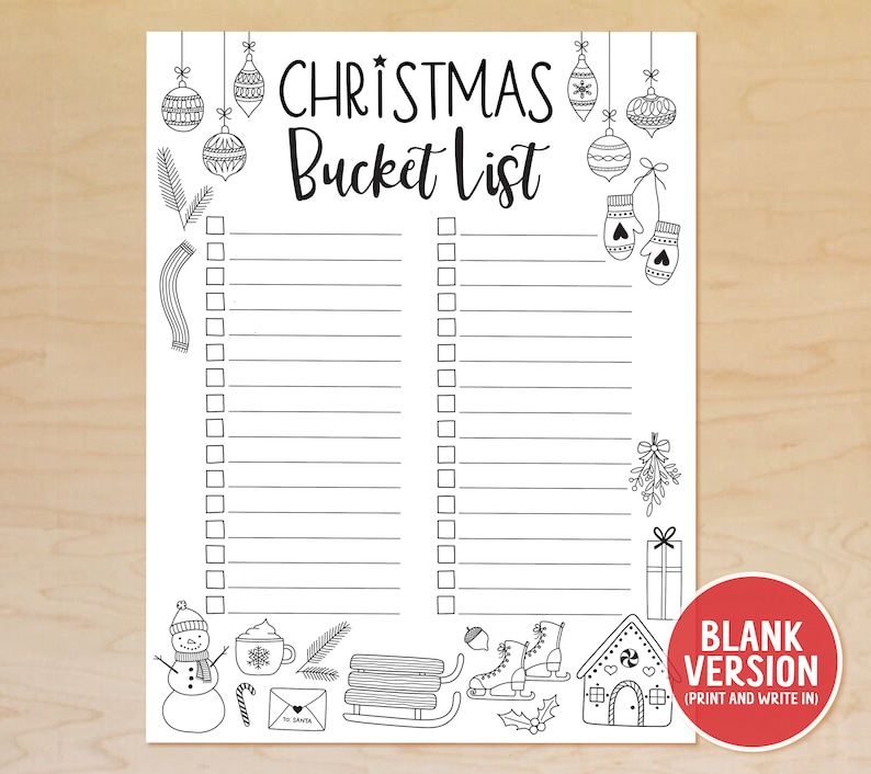Christmas Bucket List Printable Winter Bucket List Template - Etsy