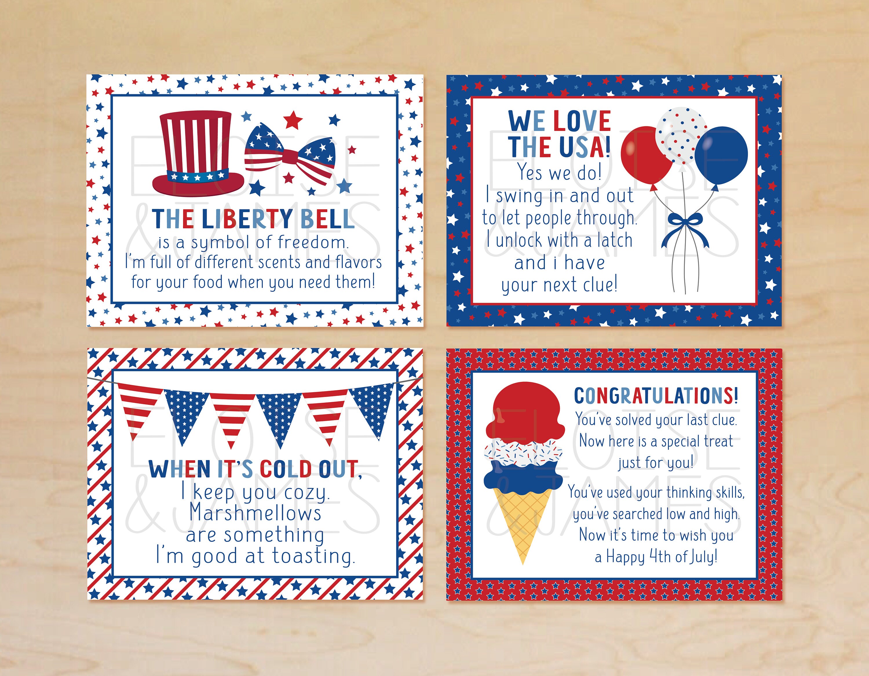 4th of July Outdoor Scavenger Hunt Clue Cards, Fourth of July Treasure ...
