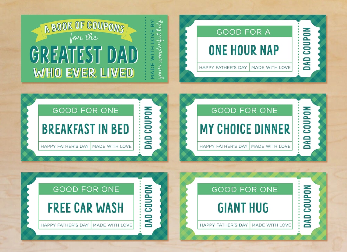 Editable Coupon Book for Dad, Printable Father's Day Coupons, Fathers ...