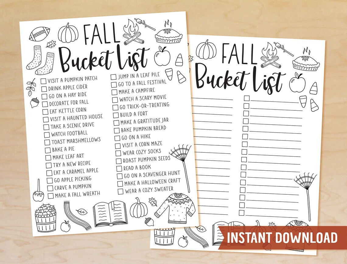 Fall Bucket List Printable Autumn Bucket List Template | Etsy