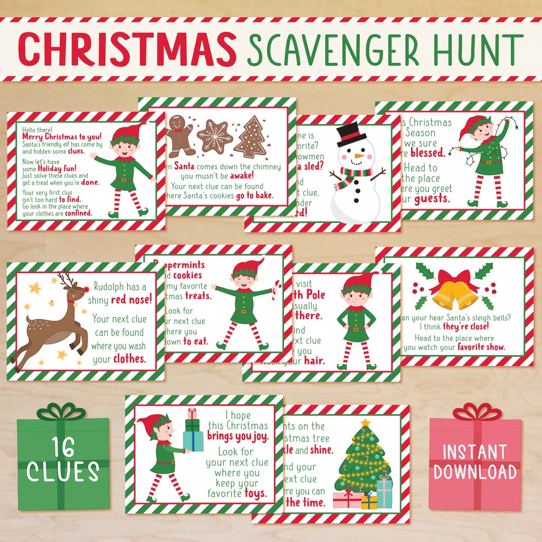 Christmas Scavenger Hunt, Elf Treasure Hunt, Scavenger Hunt for Kids ...