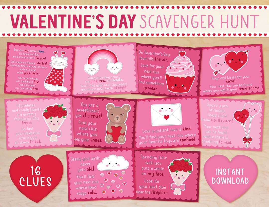 Valentine's Day Scavenger Hunt Valentines Day Treasure - Etsy