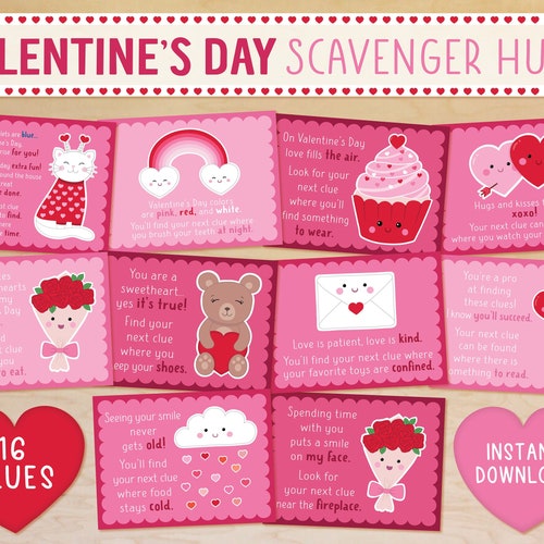 Valentine's Day Scavenger Hunt Clue Cards Valentine's - Etsy