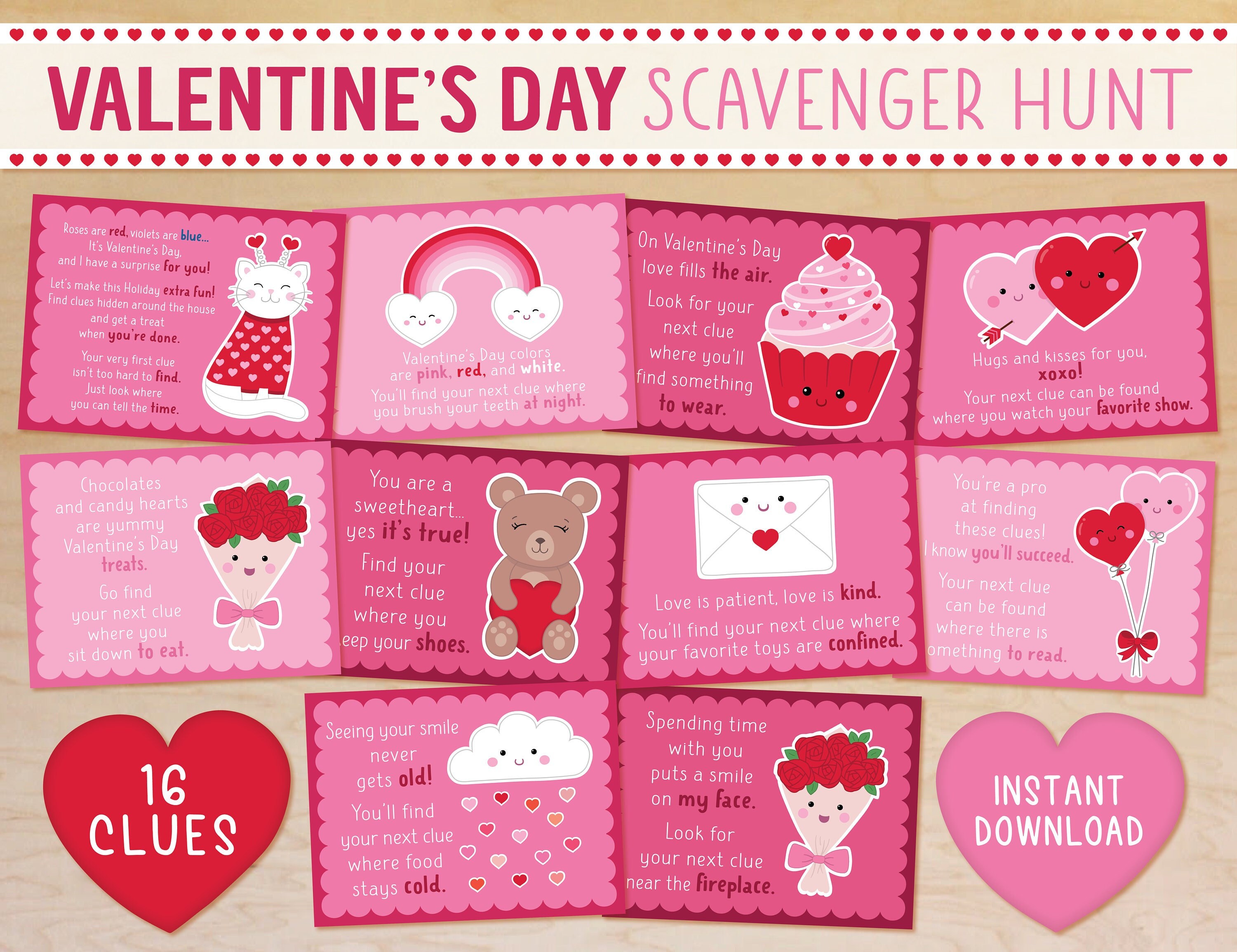 Valentine's Day Scavenger Hunt Valentines Day Treasure - Etsy