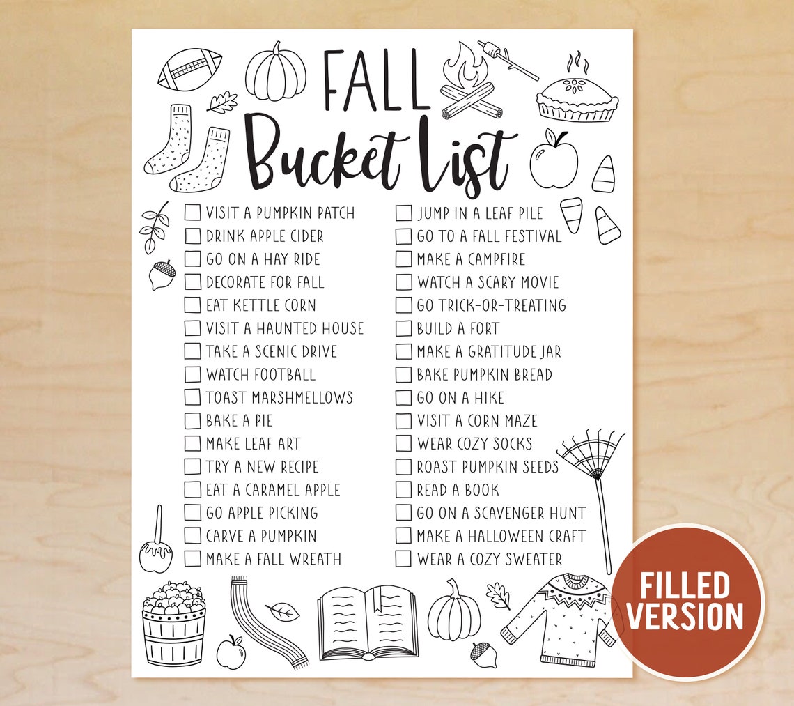 Fall Bucket List Printable Autumn Bucket List Template | Etsy