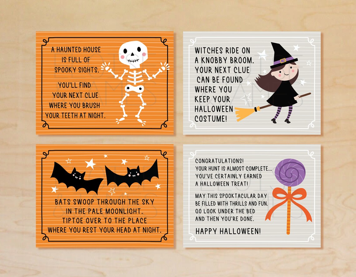 Halloween Scavenger Hunt for Kids, Indoor Halloween Treasure Hunt Clue ...