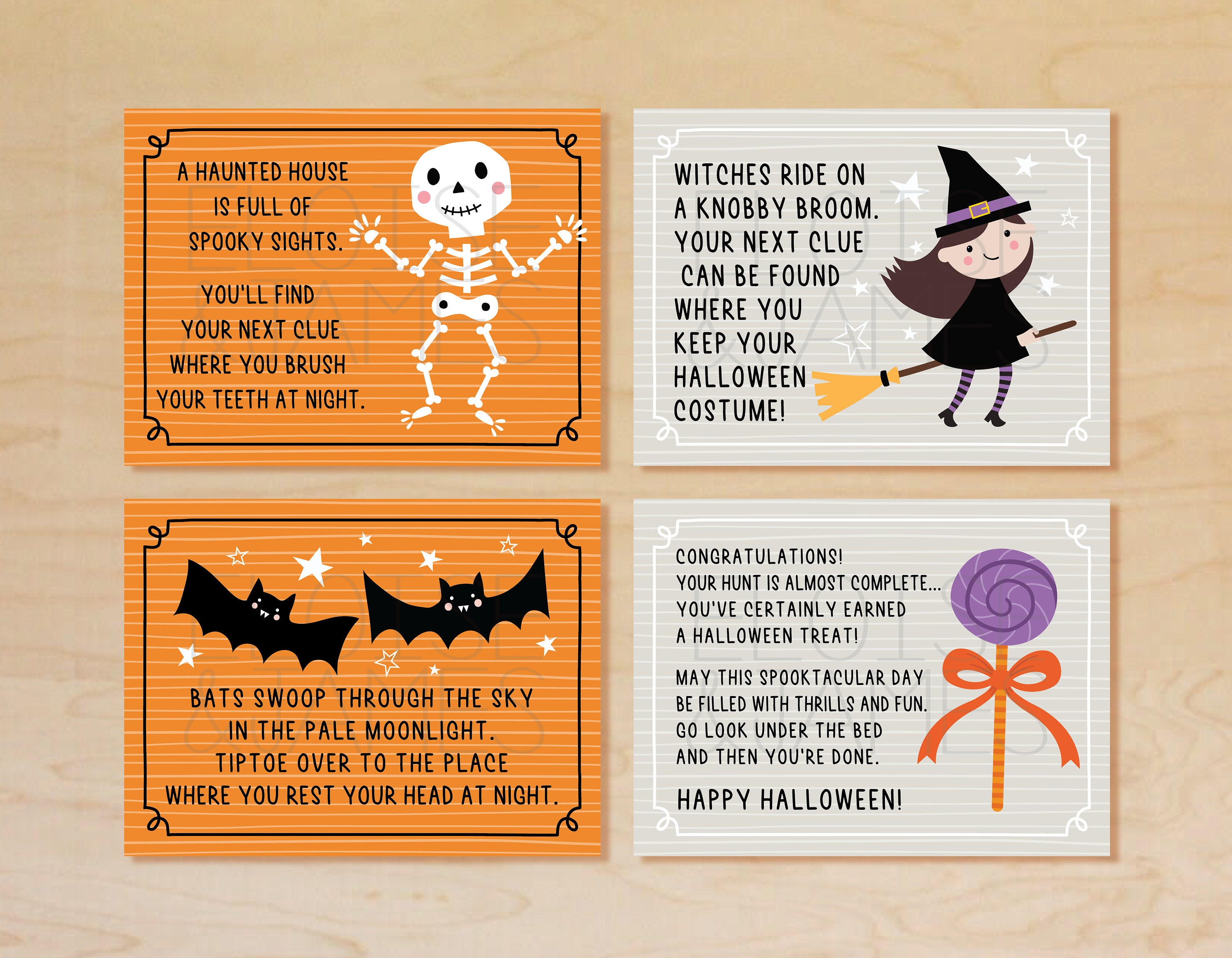 Halloween Scavenger Hunt for Kids, Indoor Halloween Treasure Hunt Clue ...