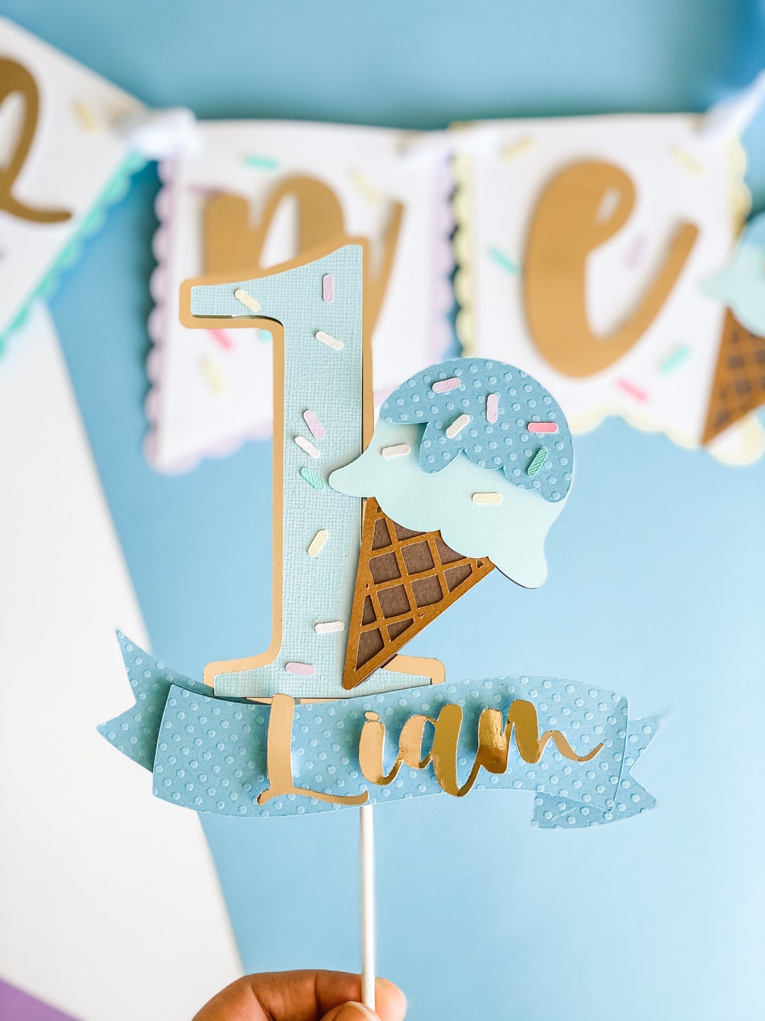 Ice Cream Cake Topper, Ice Cream Birthday Decor, First Birthday Cake ...