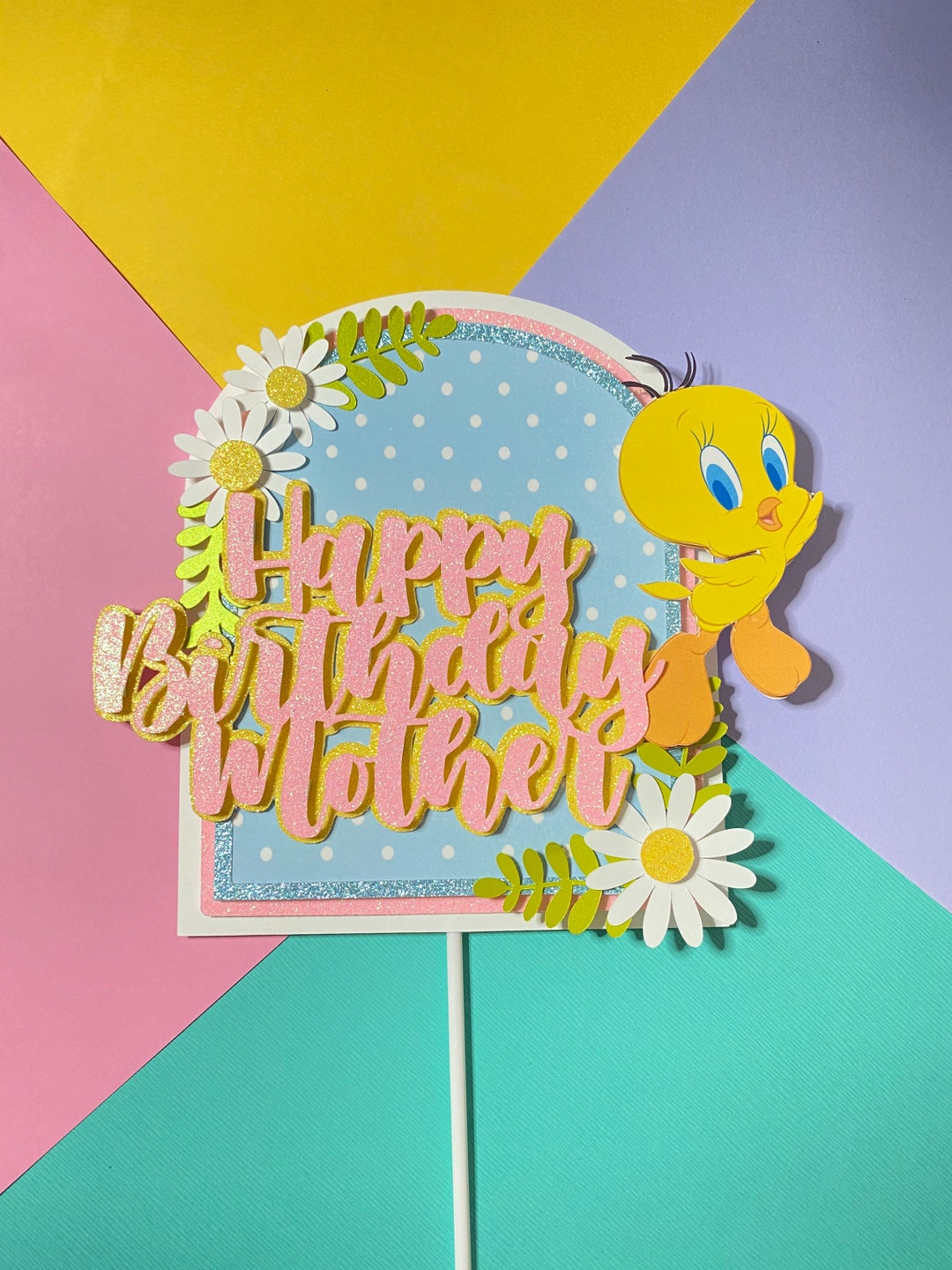 Personalized Tweety Bird Glitter Birthday Cake Topper - Etsy