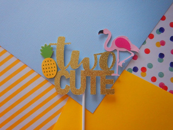 Tropical Cake Topper Two Cute Party Two Cute Theme Flamingo | Etsy