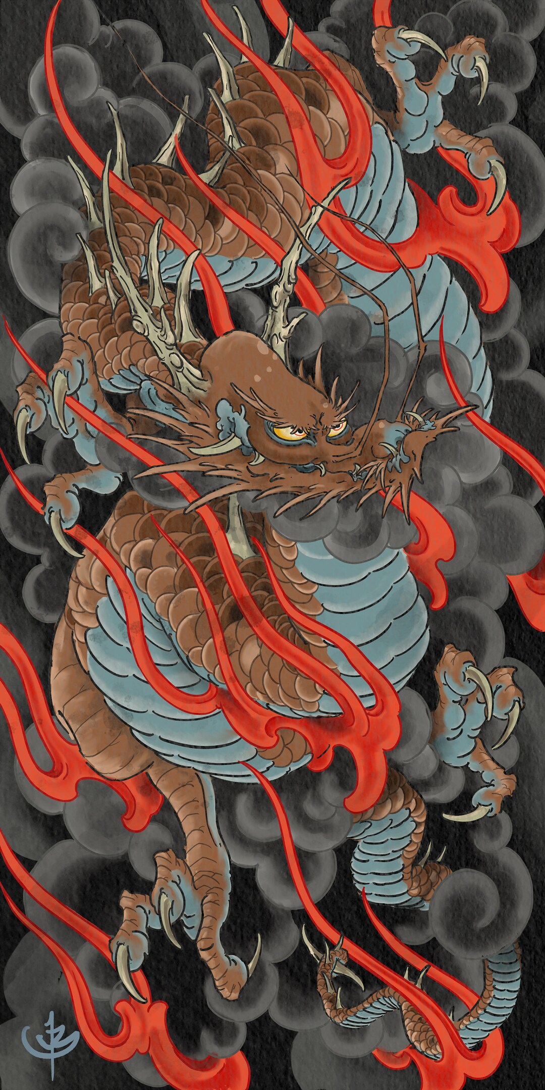 Orange and Blue Dragon - Etsy