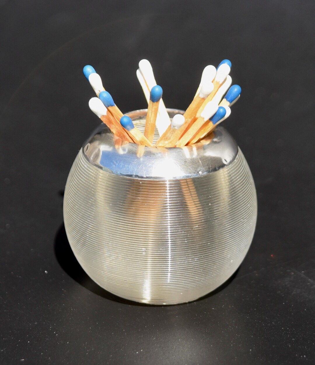 Antique Thread Glass and Sterling Silver Match Strike / Table Vesta ...