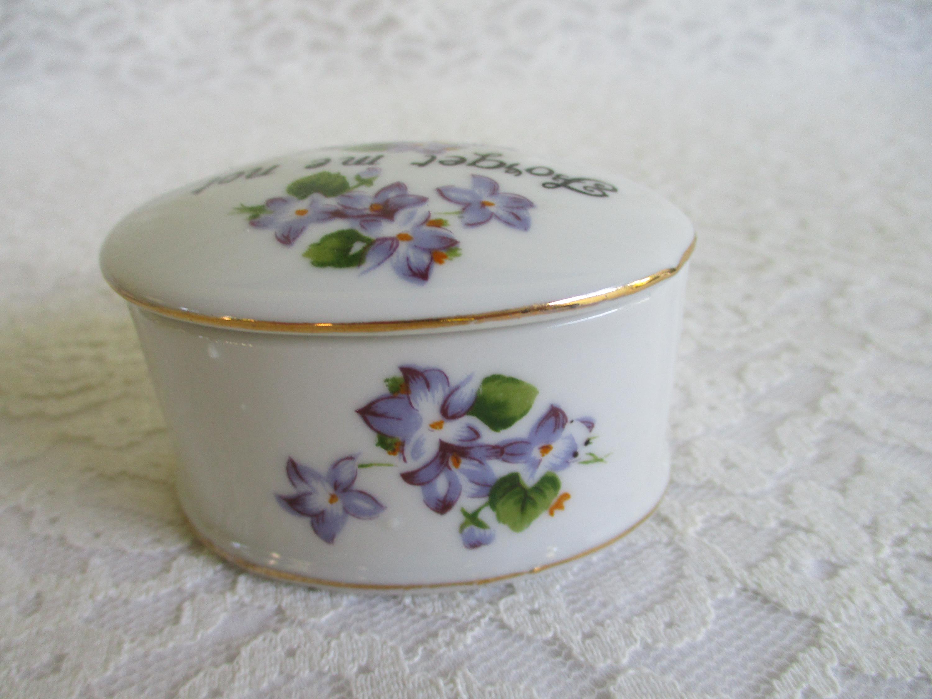 Vintage Enesco Forget Me Not Small Trinket Box - Etsy