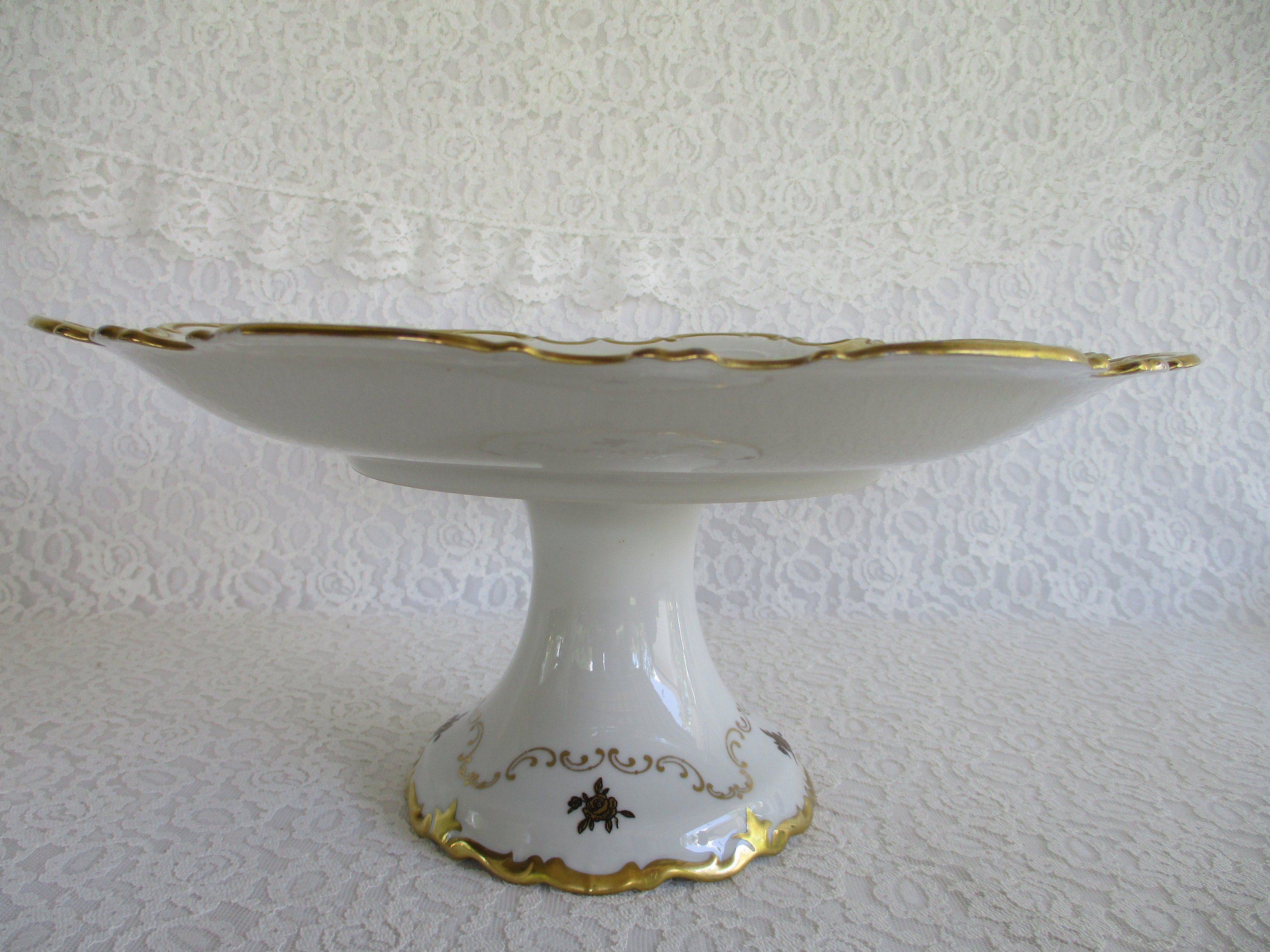 Vintage Reichenbach Porcelain White & Gold Cake Stand - Etsy