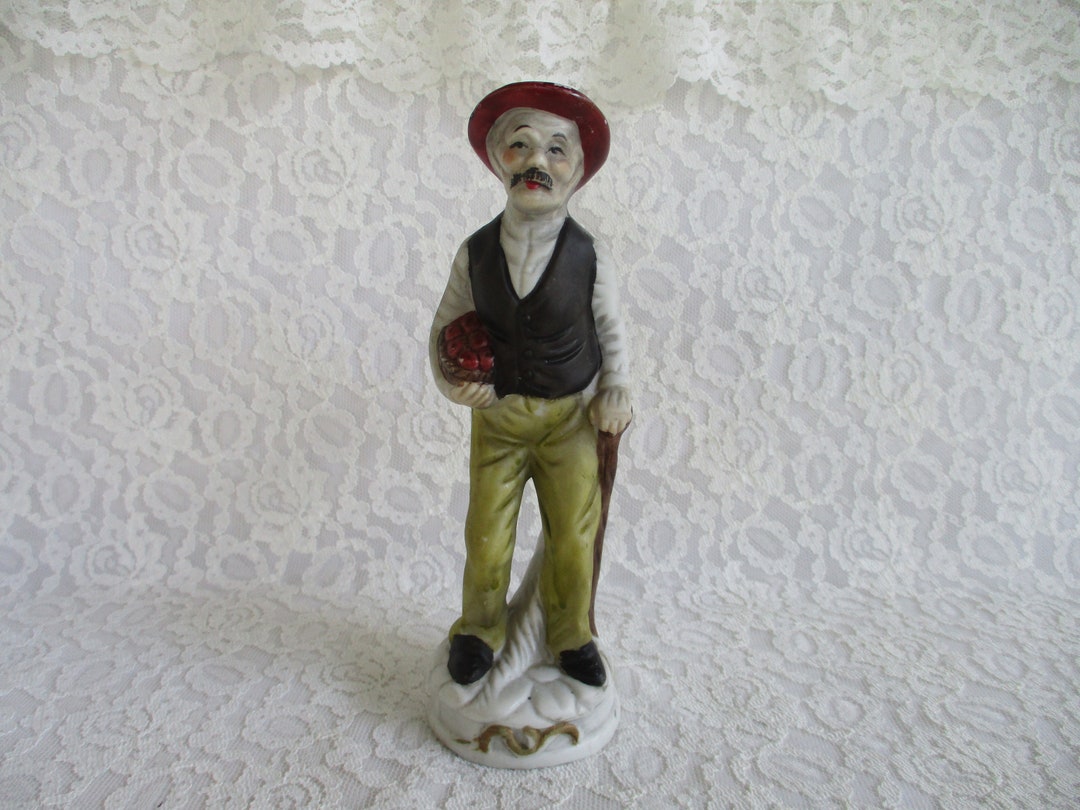 Vintage Old Man Figurine With Basket of Apples - Etsy