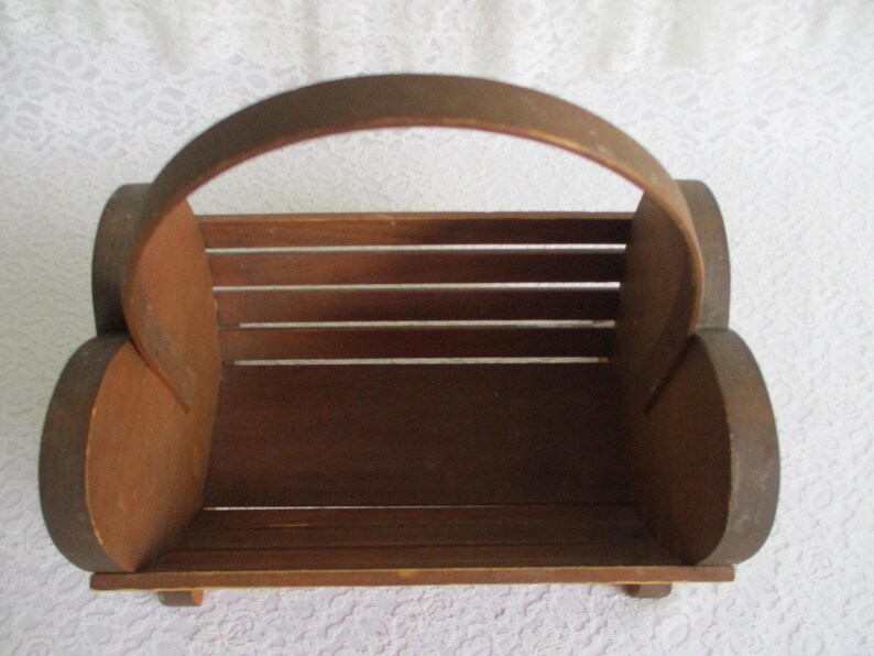 Vintage Wooden Basket With Heart Shaped Ends - Etsy