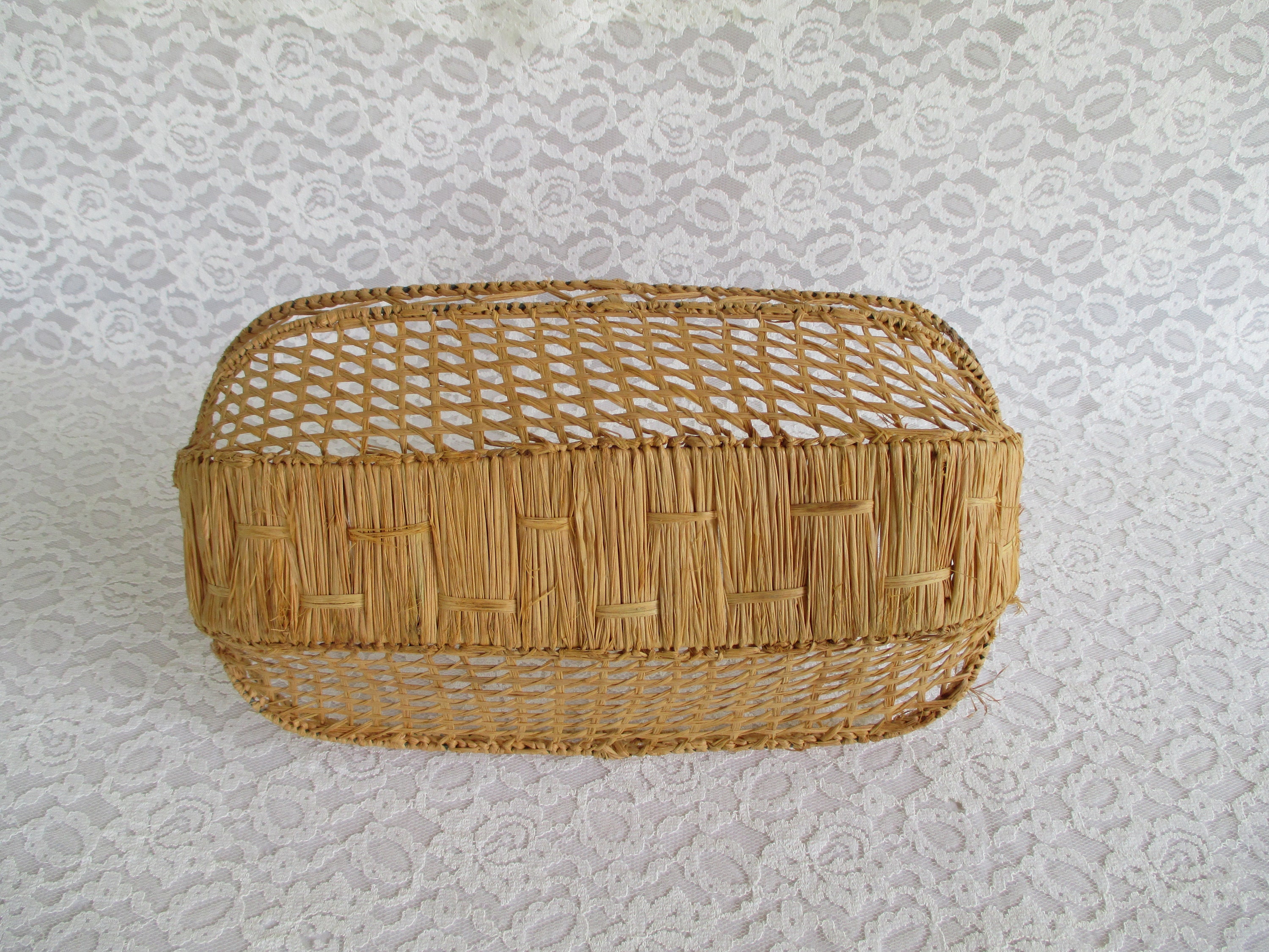Vintage Raffia and Wire Basket - Etsy