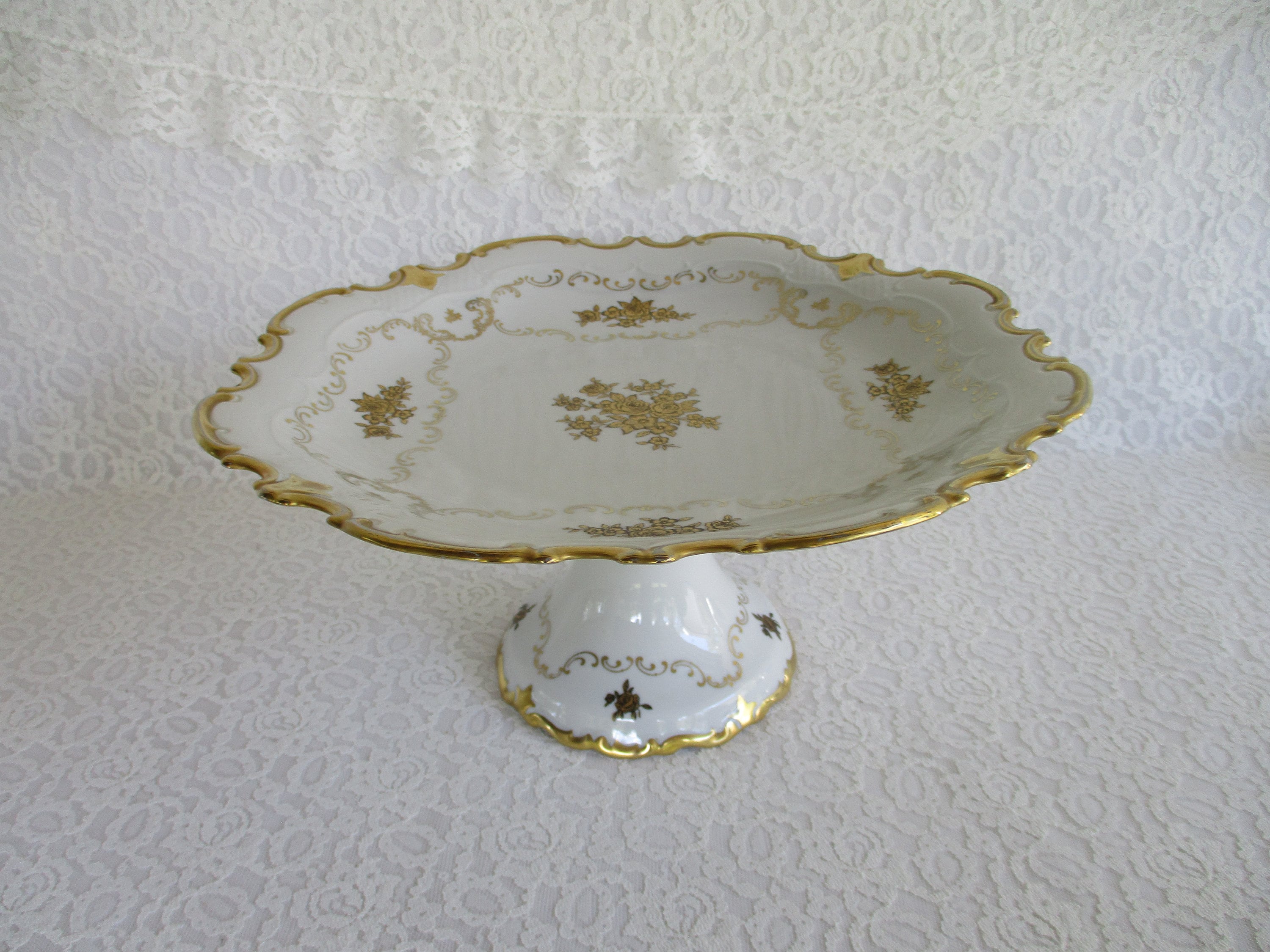 Vintage Reichenbach Porcelain White & Gold Cake Stand - Etsy