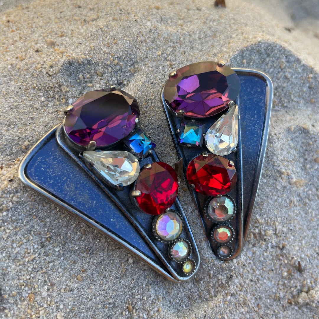 Luigi Briglia 1970's Superb Triangular Ear Clips Silver Gray Metal ...