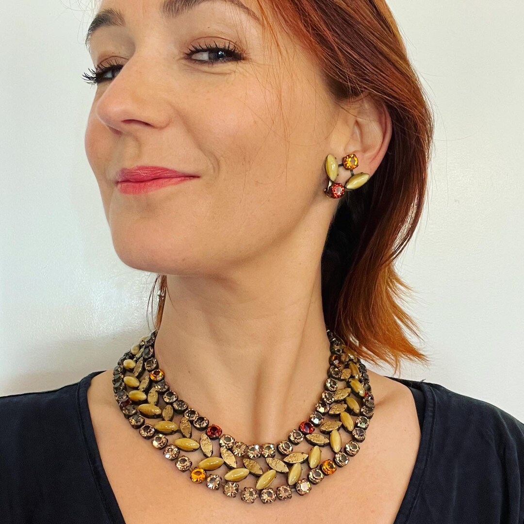 JL Blin 1990s - Magnificent Crystal and Pâte De Verre Jewelry Set in ...