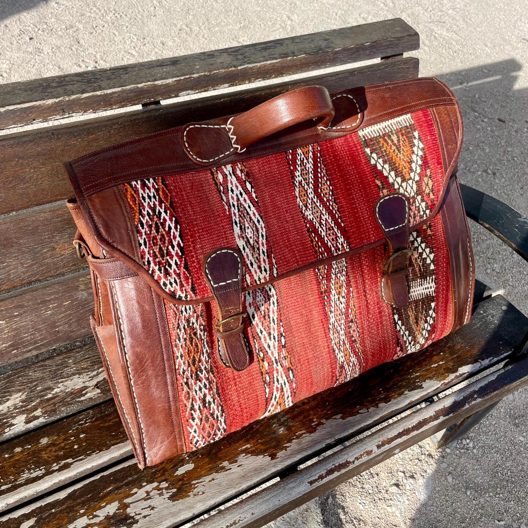 Ethnic Chic! Large Weekend Bag in Leather and Wool Weave - Handcrafted ...