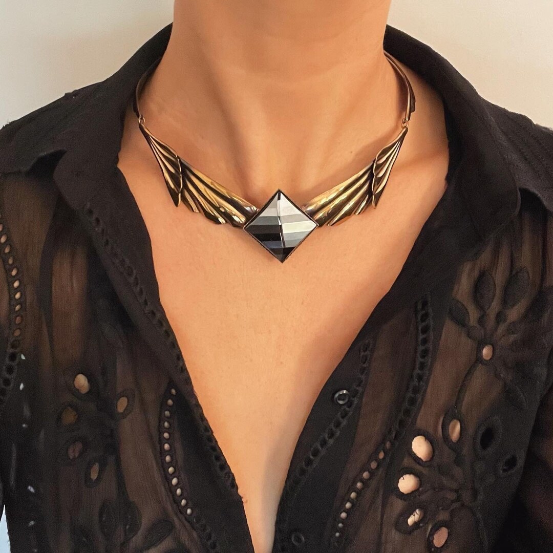 Ermani Bulatti Choker Necklace Wings or Leaves of Coppery Brass ...